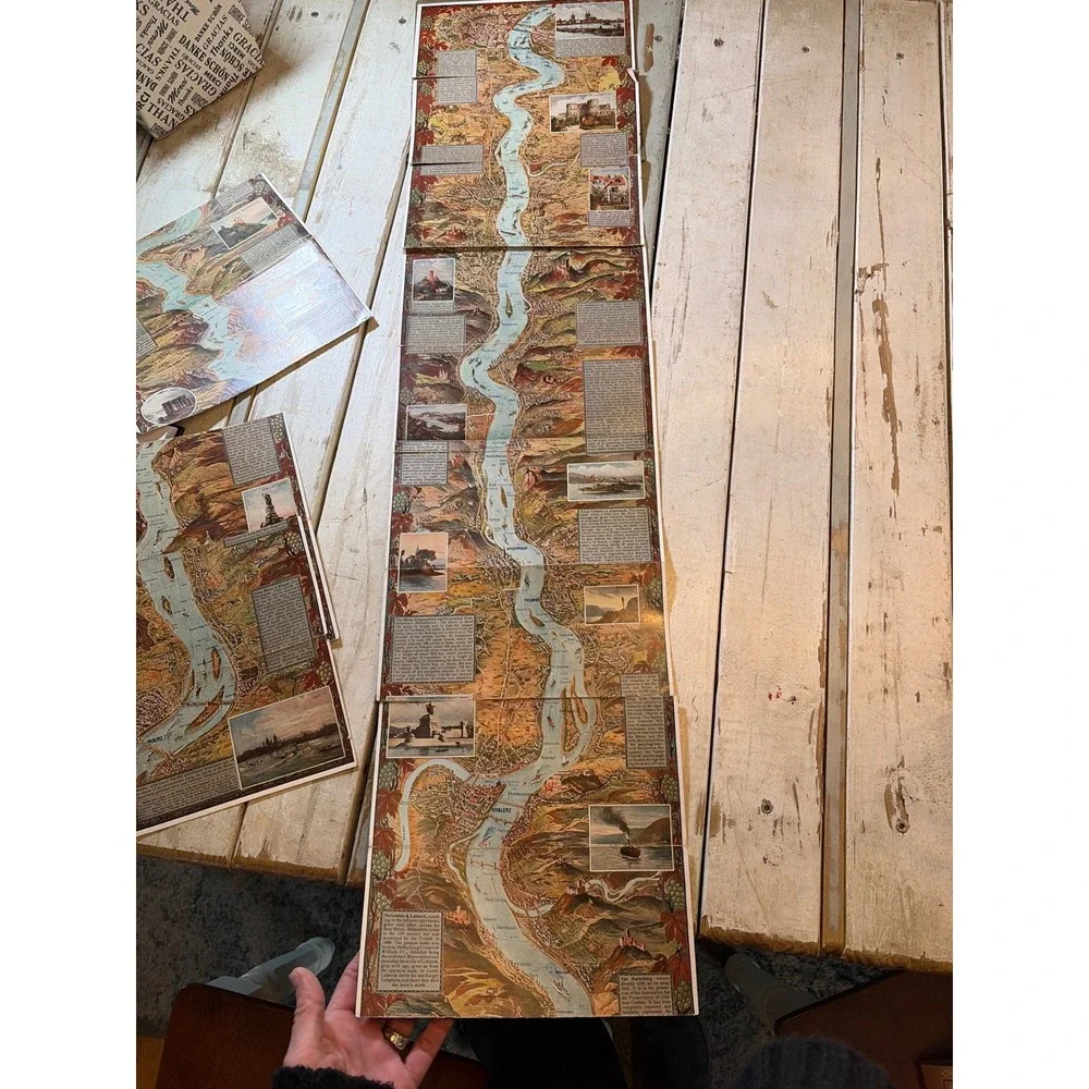 Office | Antique Relief Panorama Of The Rhine Folding Map Sections ...